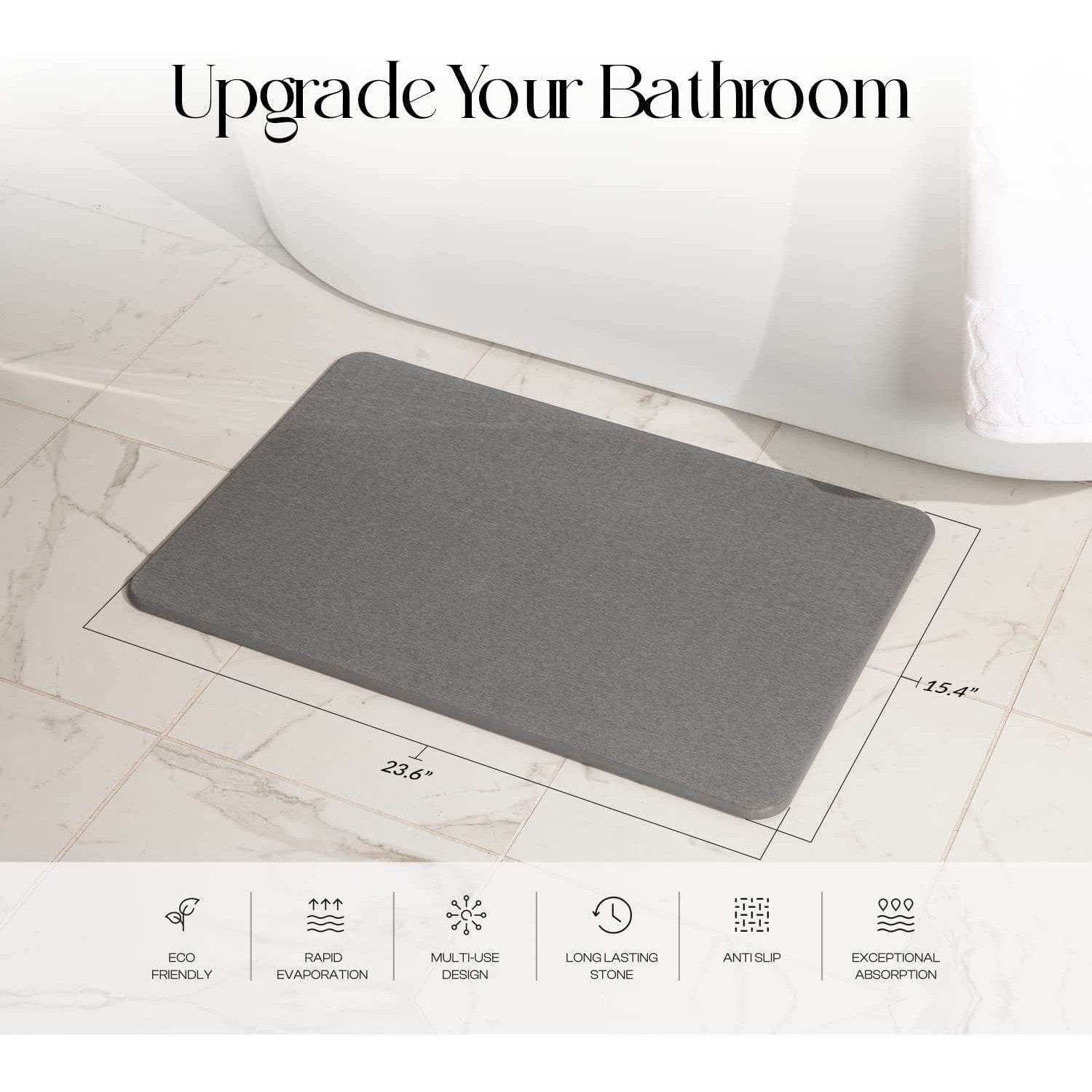 Diatomaceous Earth Stone Bath Mat - Uncarved Graphite Grey – MONDANO™