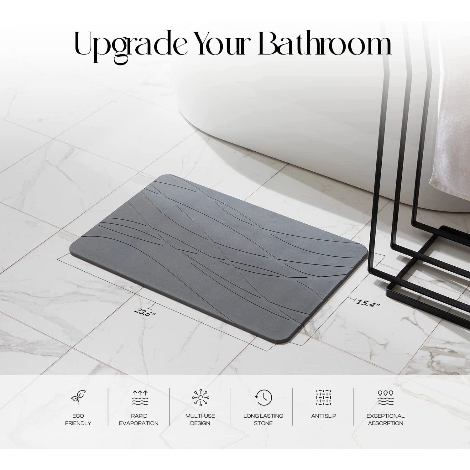 MONDANO™ Diatomaceous Earth Stone Bath Mat - Graphite Grey